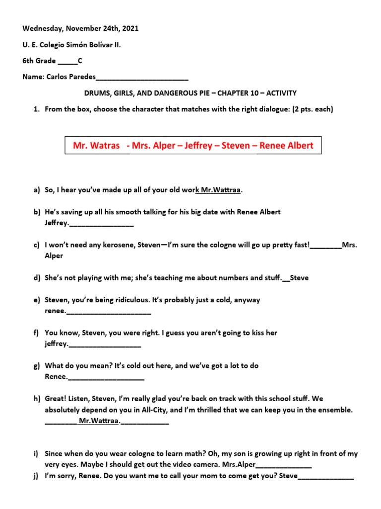 Drums Girls and Dangerous Pie Chapter 10 Assignment | PDF