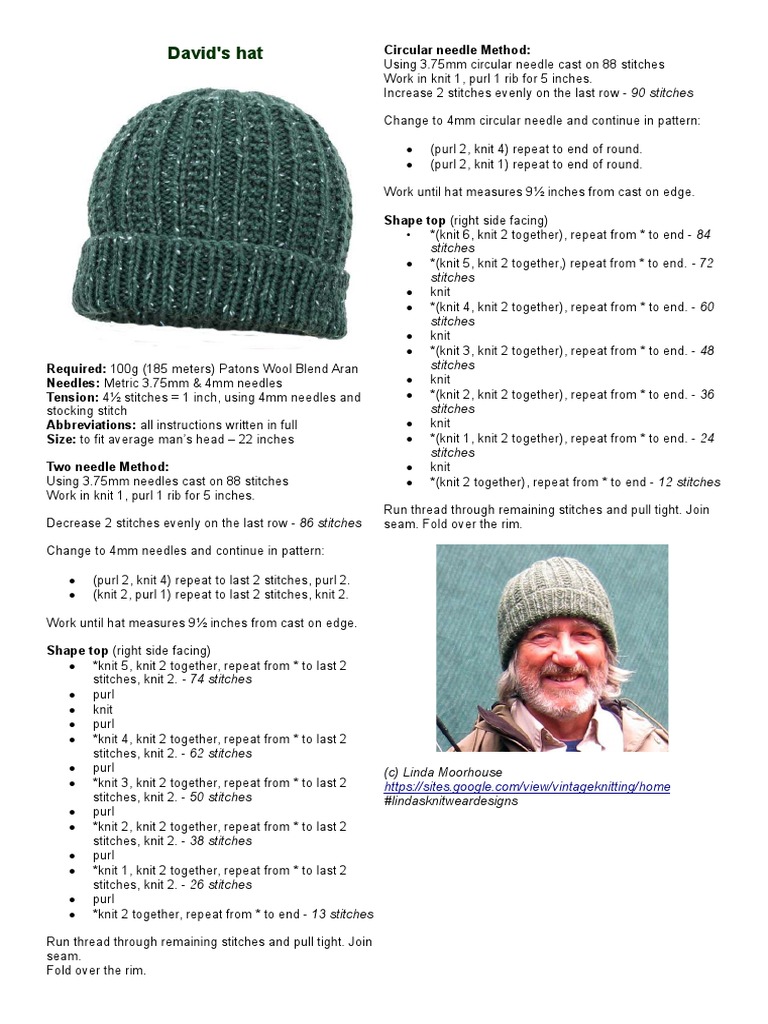 David's Hat | PDF | Knitting | Knitting Needle