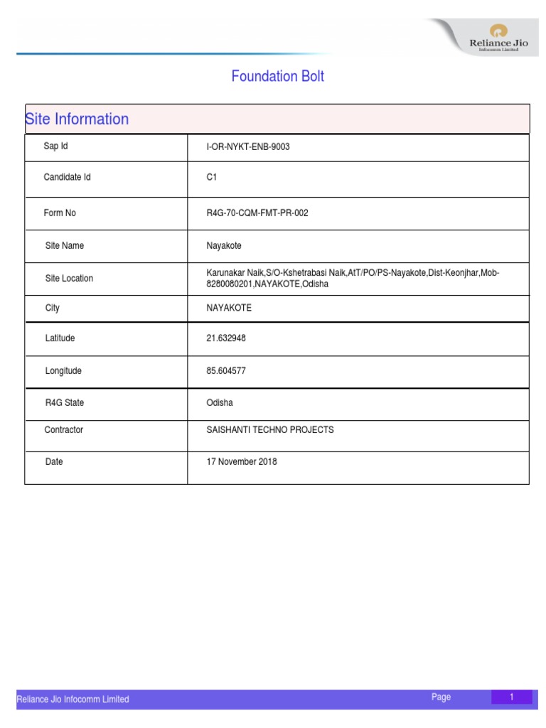 Inspection Report - Foundation Bolt | PDF | Screw | Metalworking