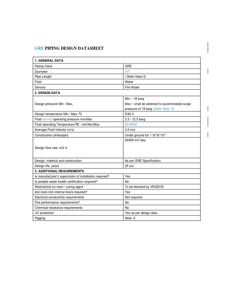 GRE Piping Design Data - 10 Inch | PDF | Pipe (Fluid Conveyance) | Pressure