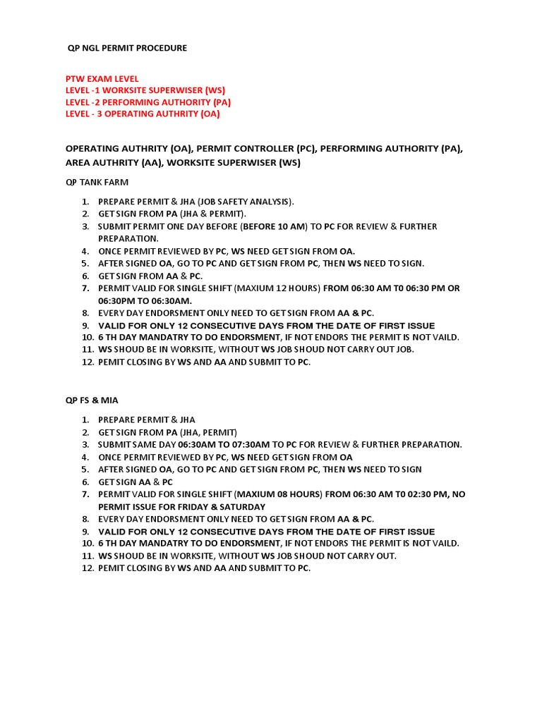 QP NGL Permit Procedure | PDF