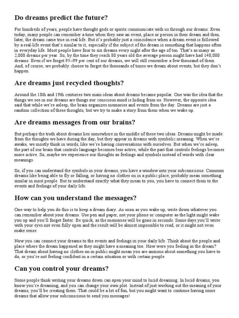 Do Dreams Predict The Future? | Download Free PDF | Dream | Thought