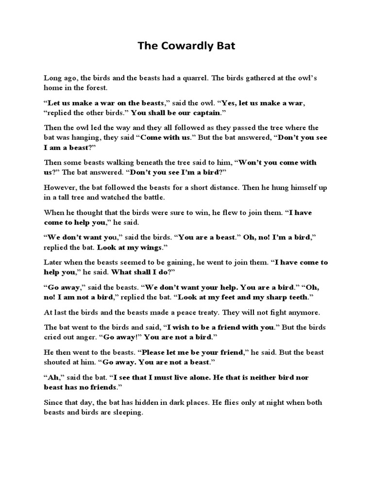 The Cowardly Bat: I Am A Beast?" Us?" The Bat Answered. "Don't You See ...