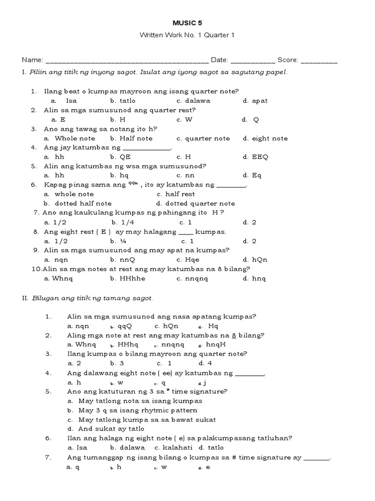Grade 5 Summative Test in Music Modules 1 3 | PDF