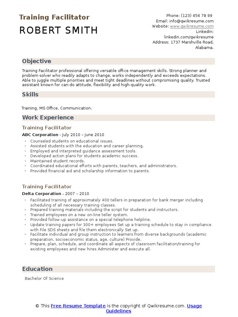 Robert Smith: Training Facilitator | PDF | Learning | Teaching