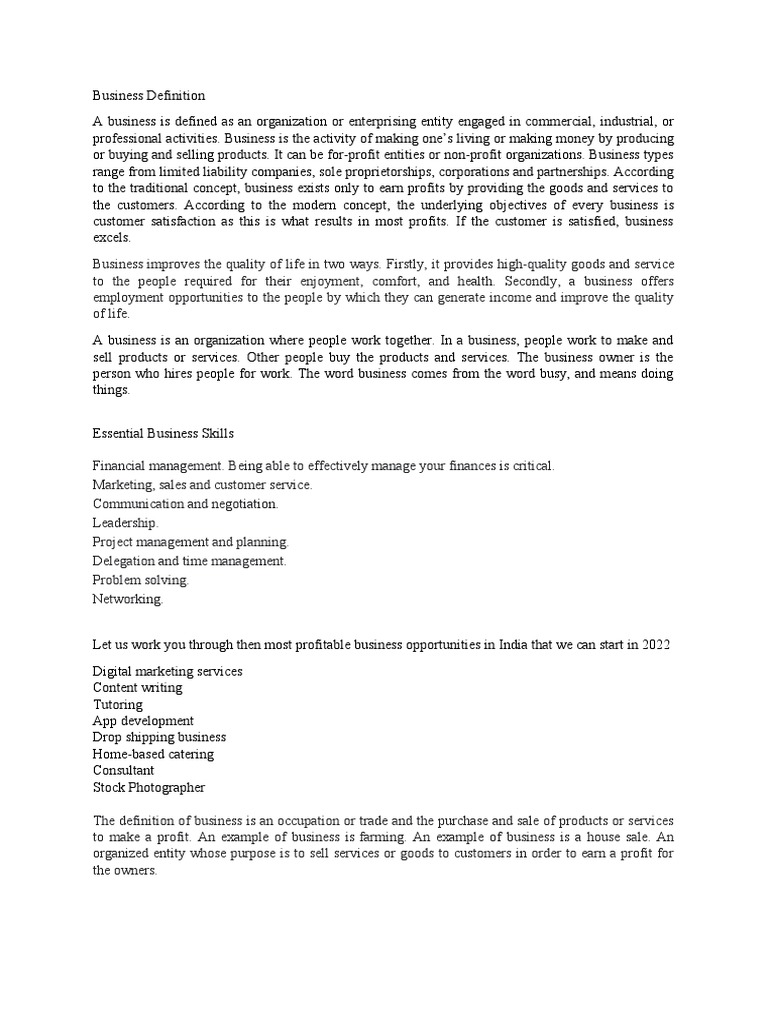 Business Definition | PDF | Business | Operations Management