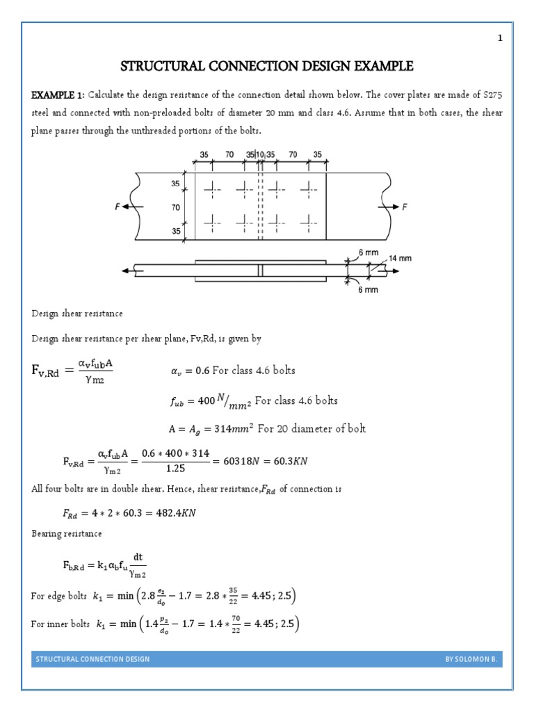 Structural Connection Design Example: For Class 4.6 Bolts For Class 4.6 ...