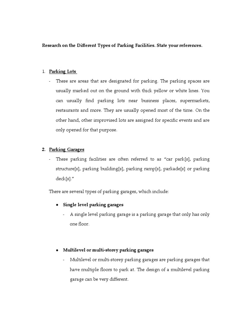 Research On The Different Types of Parking Facilities. State Your ...