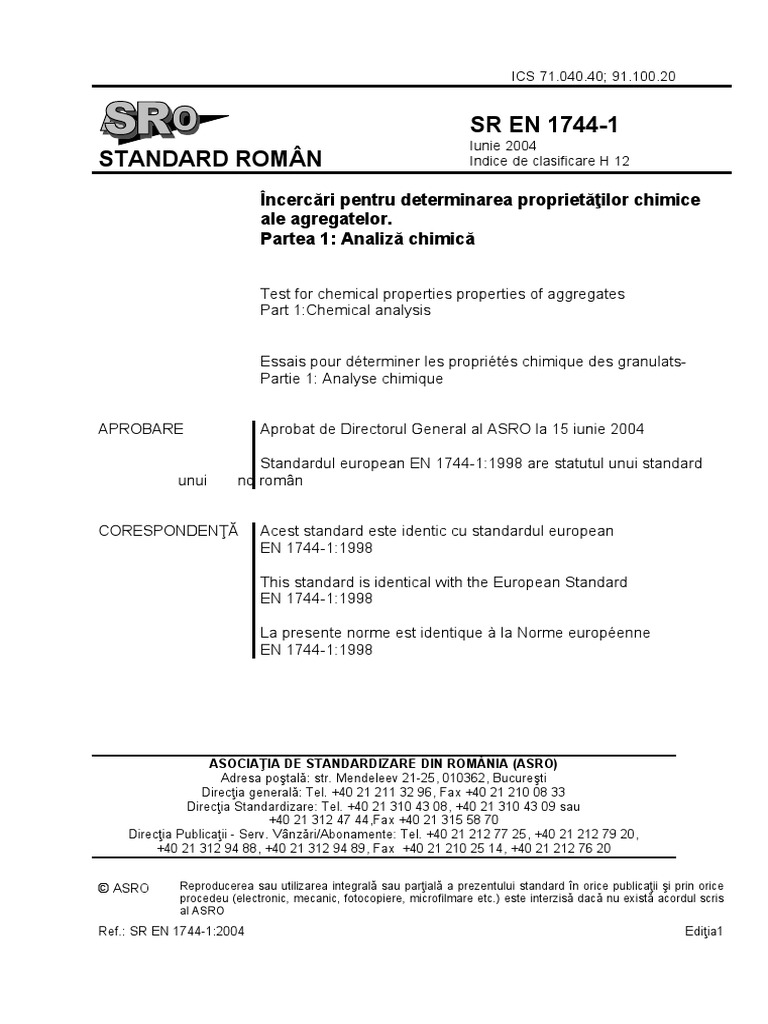 Standard Român SR EN 1744-1 | PDF