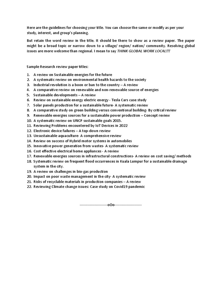 Guidelines for Review Paper Titles | PDF