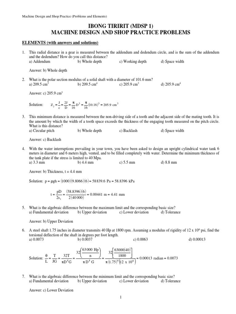 Ibong Tiririt (MDSP 1) Machine Design and Shop Practice Problems | PDF ...
