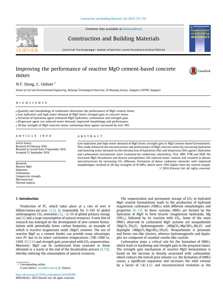 Improving The Performance of Reactive MgO Cement-Based Concrete Mixes ...