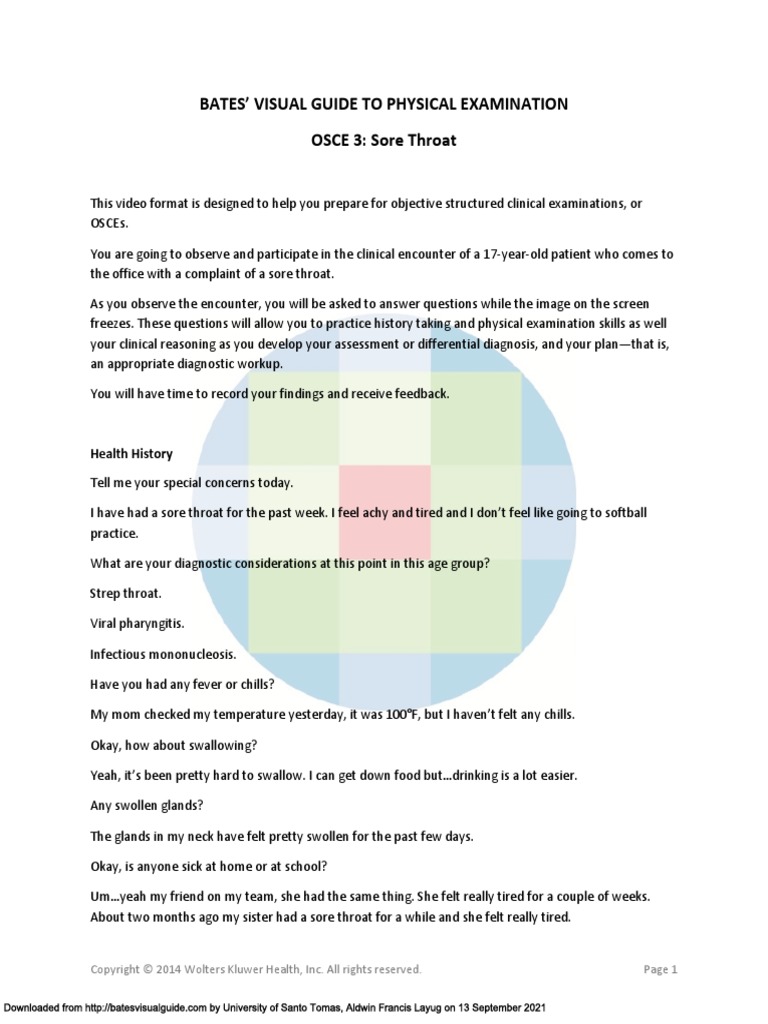 Bates' Visual Guide To Physical Examination OSCE 3: Sore Throat | PDF ...