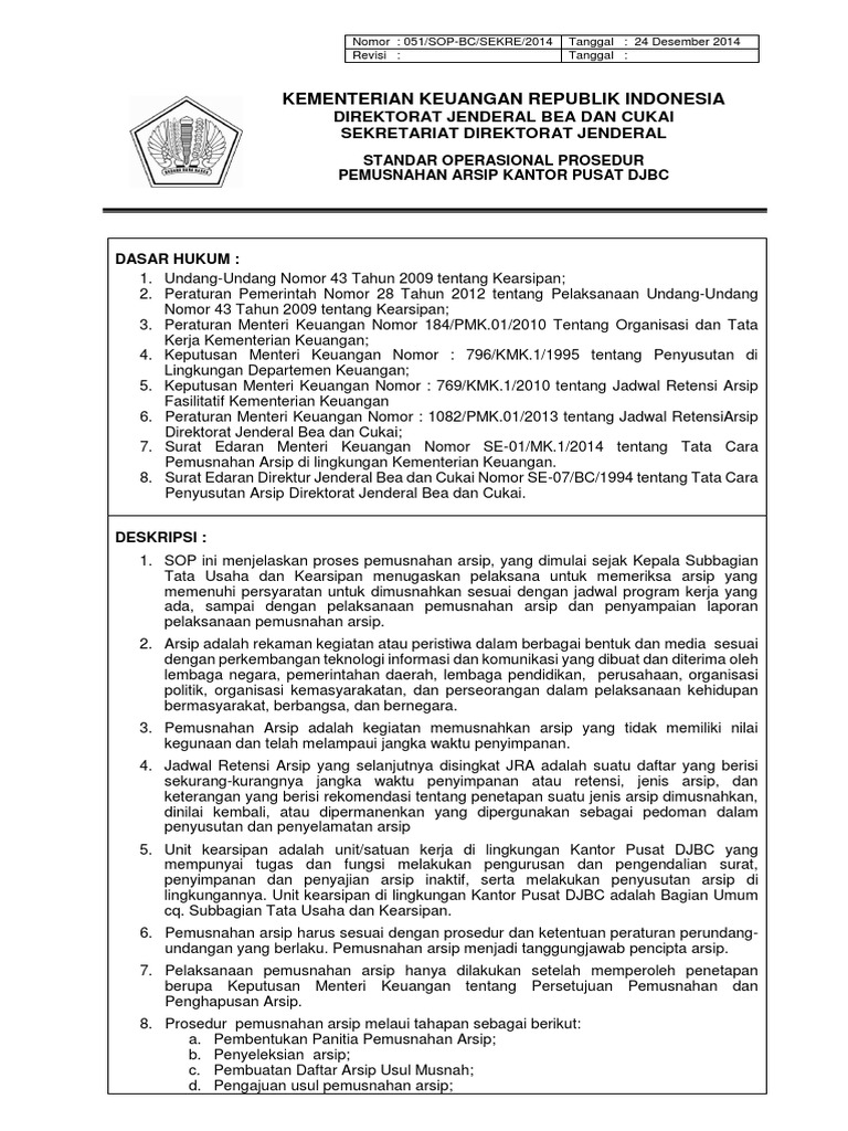 SOP Pemusnahan Arsip | PDF