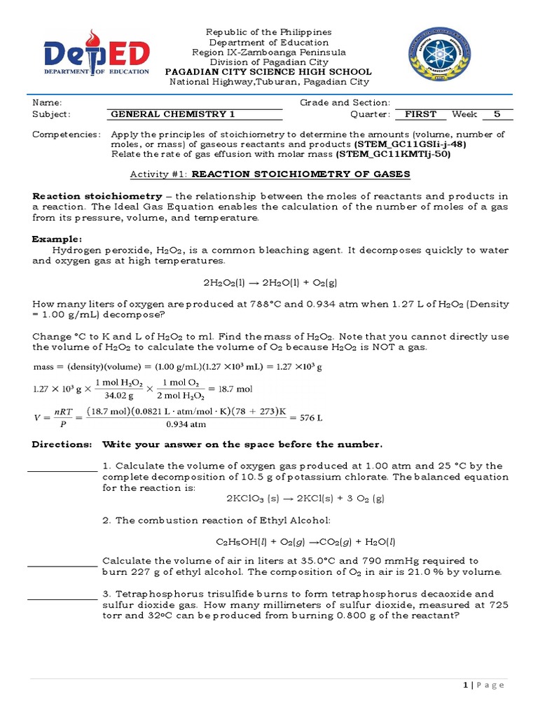Stoichiometry and Kinetic Molecular Theory: Calculating Amounts of ...