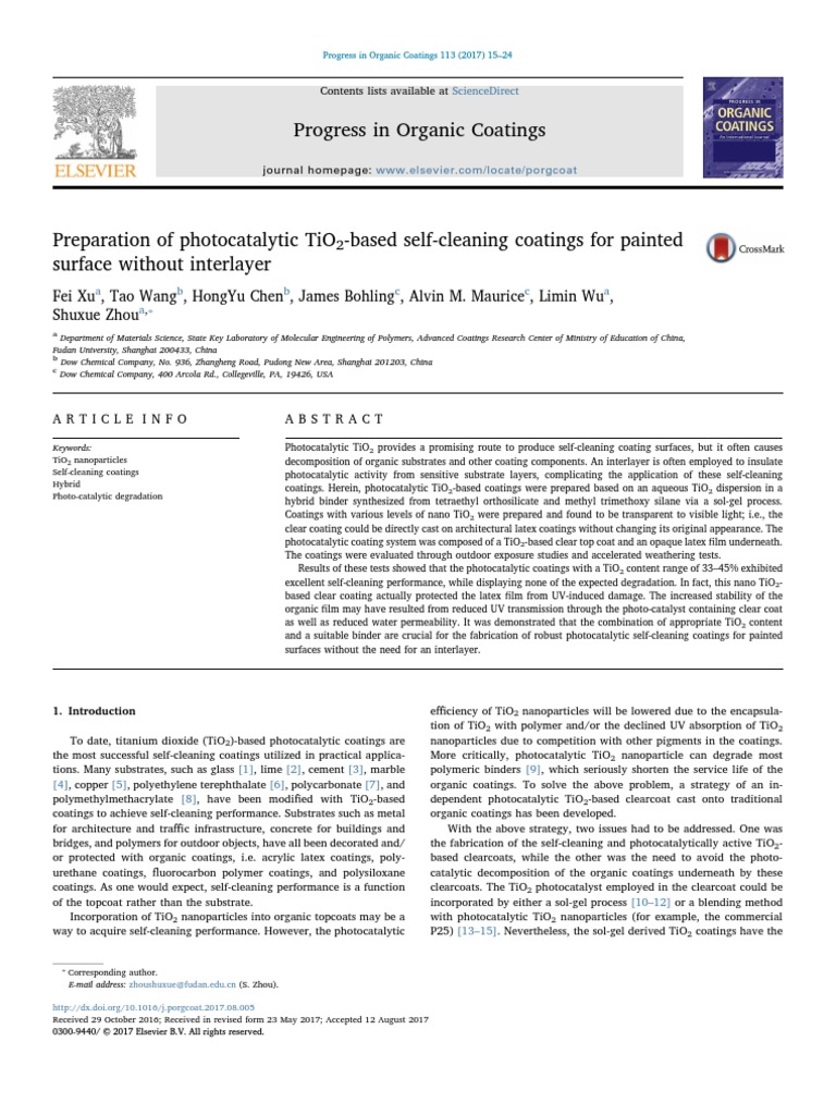 2017 Preparation of Photocatalytic TiO2-based Self-Cleaning Coatings ...