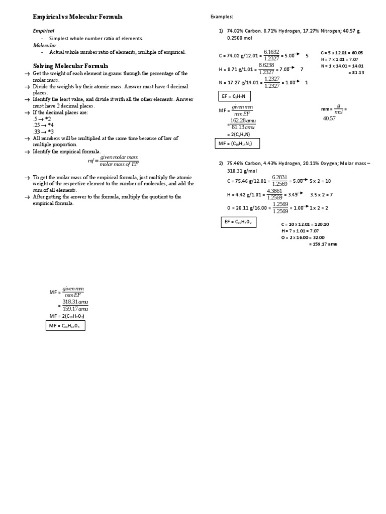 Empirical vs Molecular Formula Explained | PDF | Mole (Unit) | Molecules