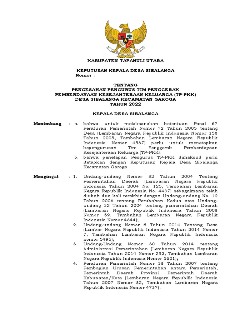 Contoh SK TP-PKK | PDF