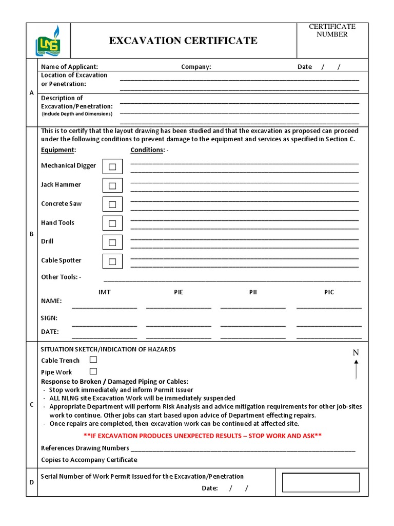 Excavation Certificate | PDF