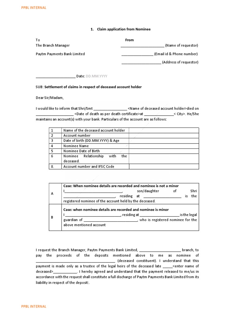 Death Claim Forms | PDF | Banks | Cheque