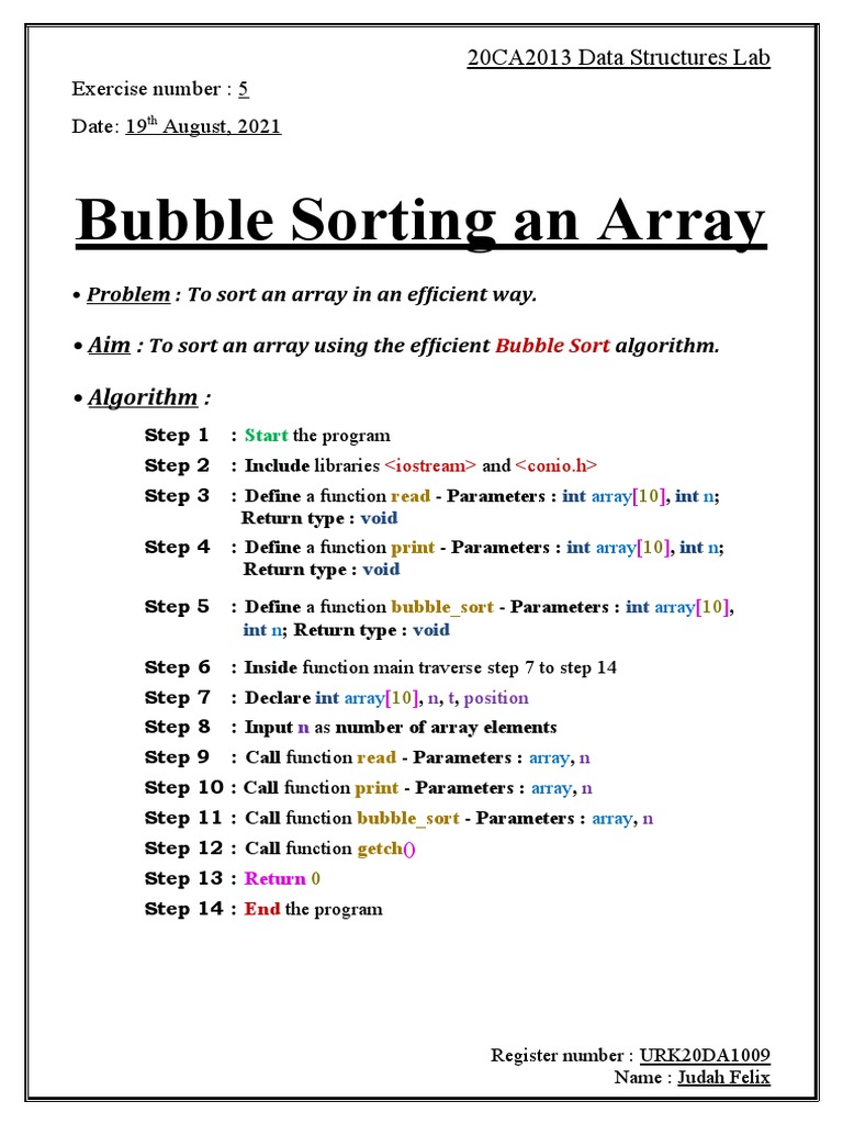 Exercise 5 - Bubble Sorting An Array | PDF | Subroutine | Parameter (Computer Programming)