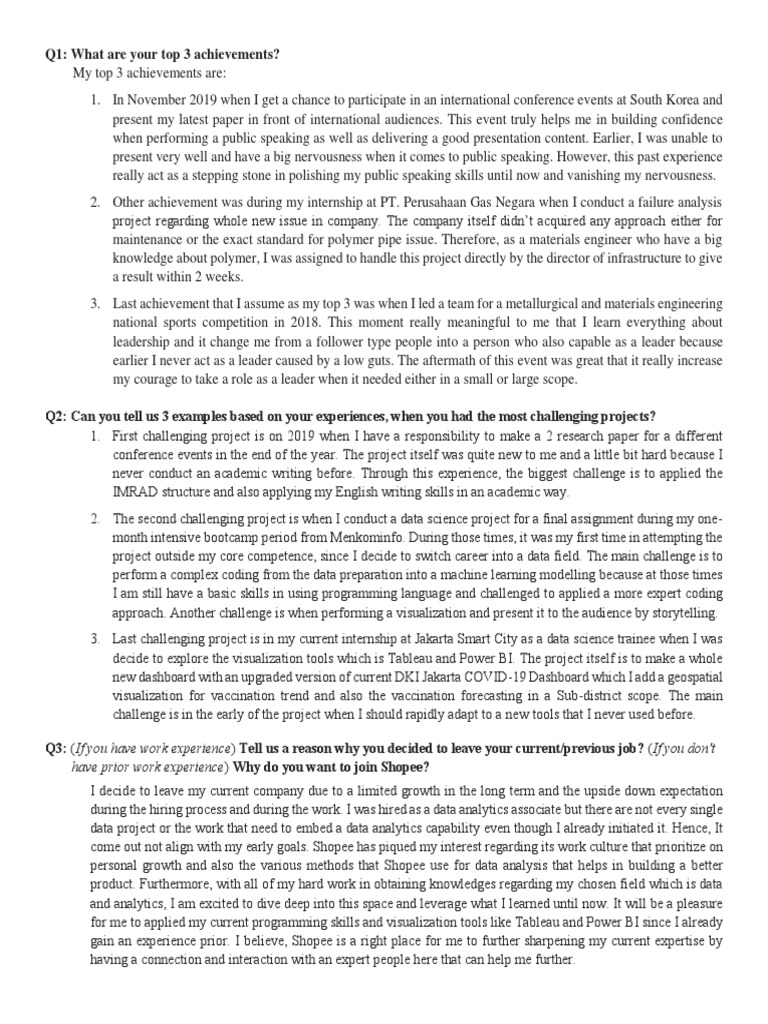 Shopee ID - Dimas Ananda Radhitya - Interview Questions | PDF