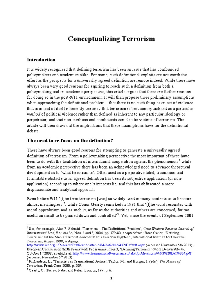 Conceptualizing Terrorism: Method of Political Violence Rather Than ...
