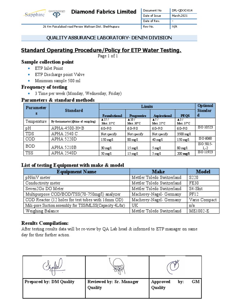 14-SOP For ETP Testing | PDF