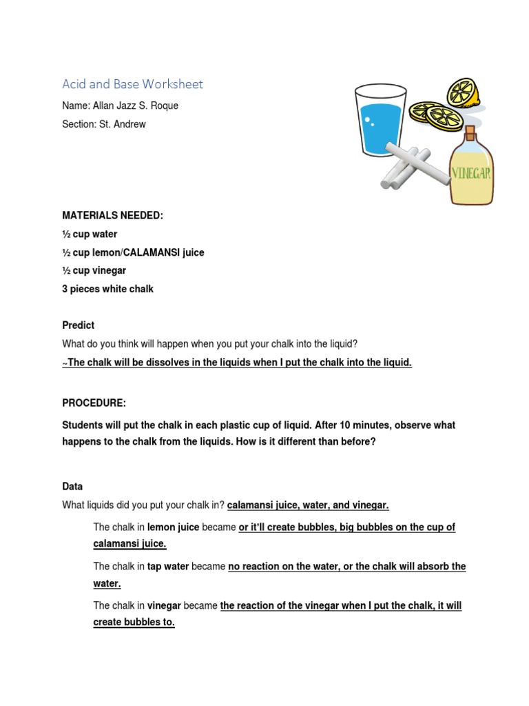Acid and Base Worksheet | PDF | Self-Improvement