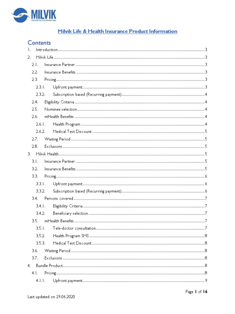 Milvik Life Health Factsheet Eng | PDF | Subscription Business Model ...