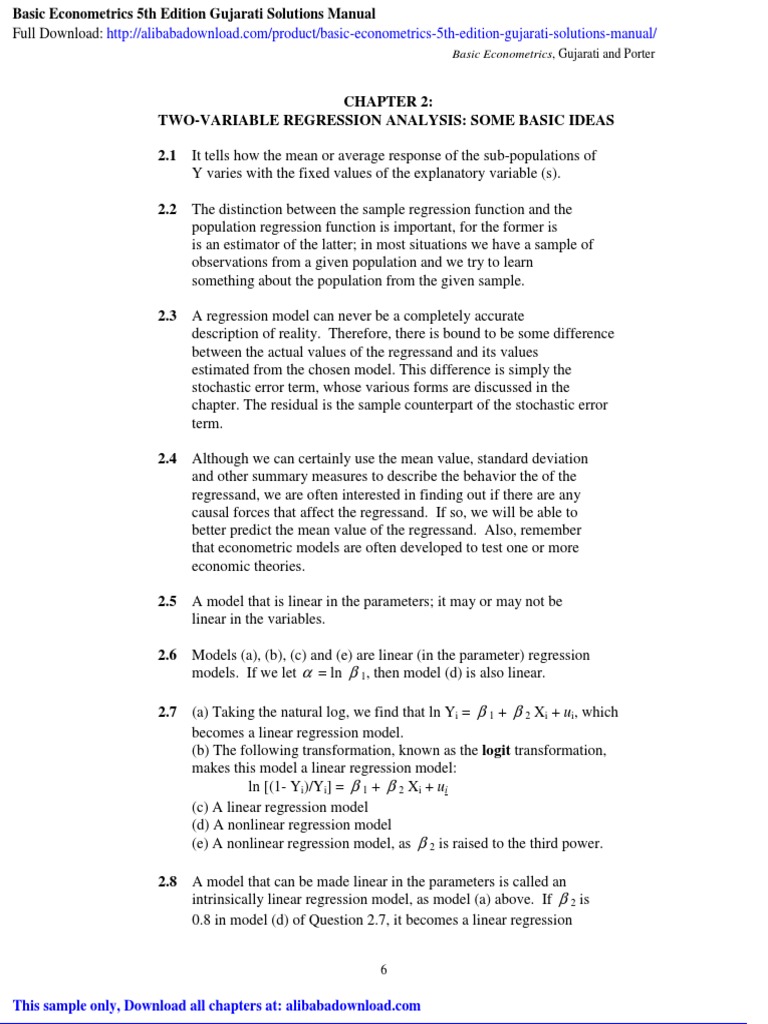 Basic Econometrics 5th Edition Gujarati Solutions Manual | PDF ... Basic Econometrics 5th Edition Gujarati Solutions Manual | PDF ...