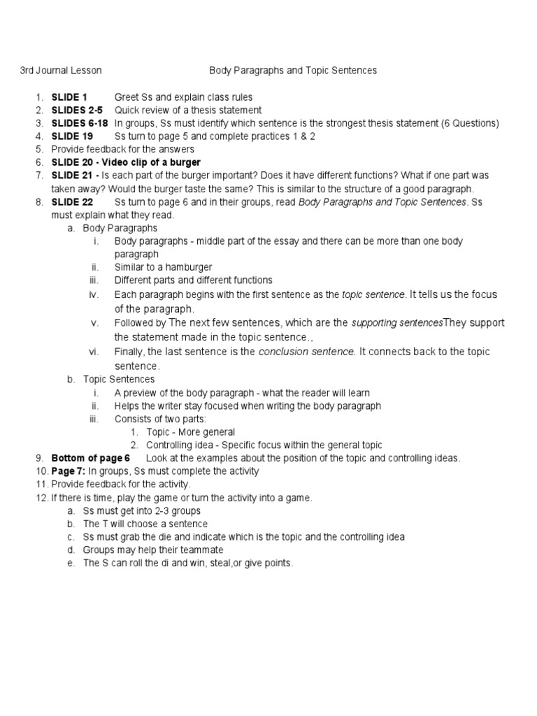Lesson 3 - Body Paragraphs | PDF