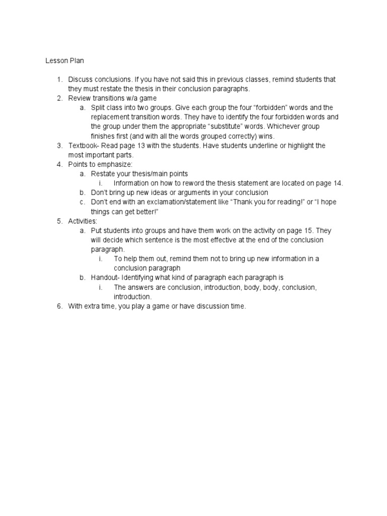 Conclusions Lesson Plan | PDF