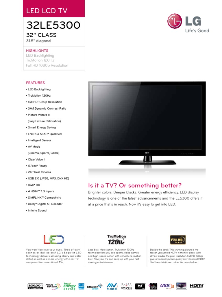 LG He LCD Ss 32LE5300-5 | PDF | High Definition Television | Hdmi