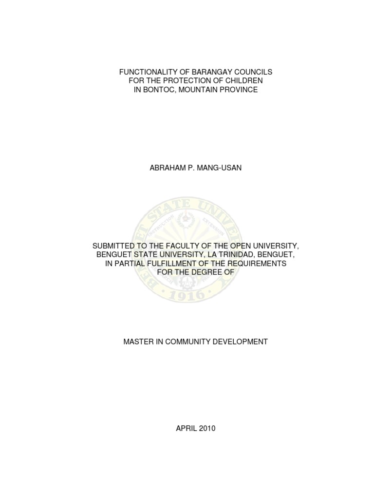Functionality of Barangay Councils for Protecting Children | PDF ...