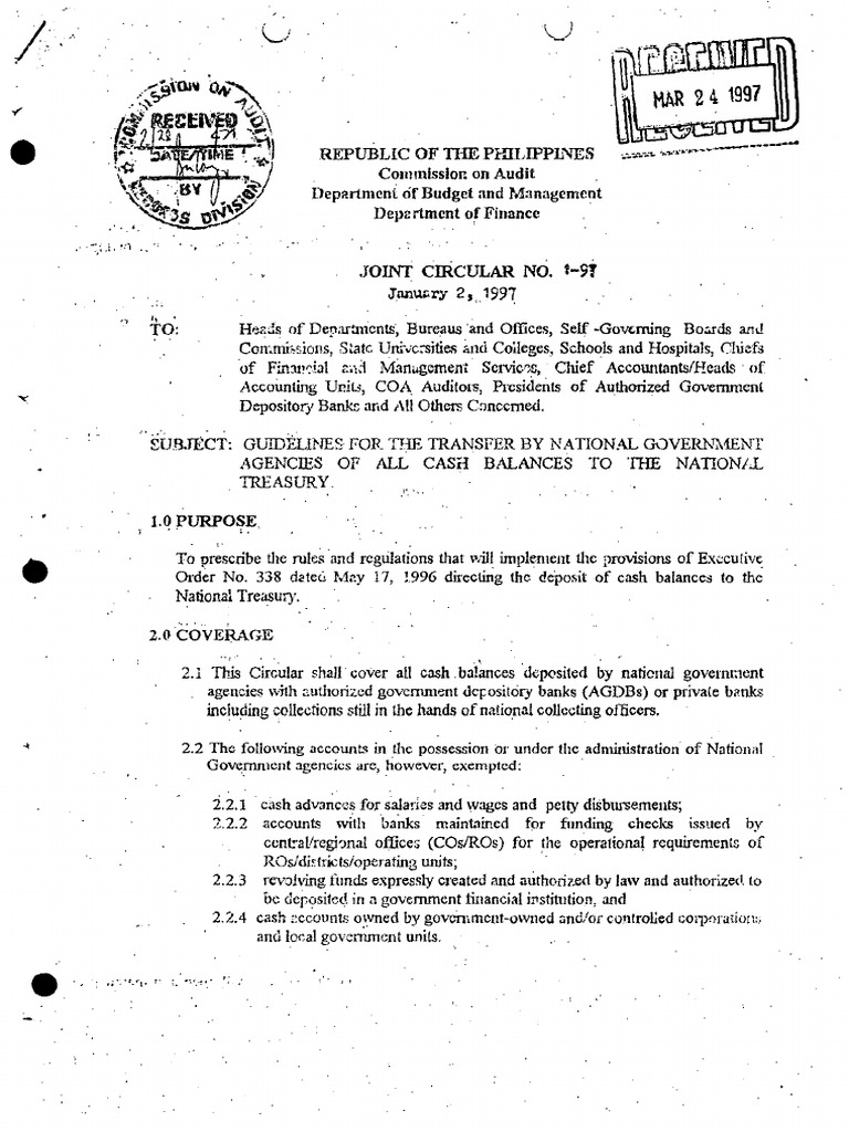 Coa-Dbm-Dof Joint Circular No. 1-97 | PDF | Banks | Financial Services