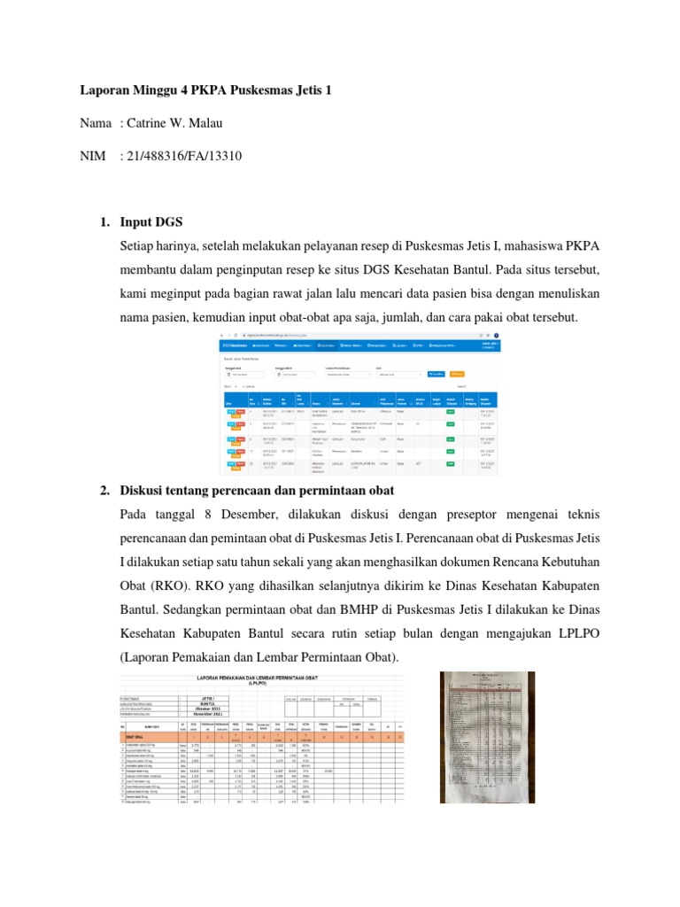 Laporan Minggu 4 - Catrine - Puskesmas Jetis 1 | PDF
