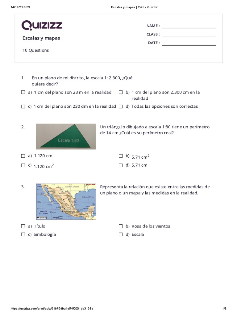 Quiz sobre Escalas y Mapas | PDF | Mapa | Navegación