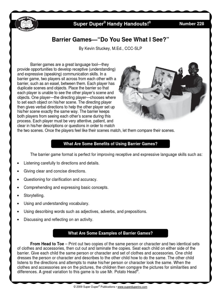 Barrier Games-"Do You See What I See?": Super Duper Handy Handouts ...