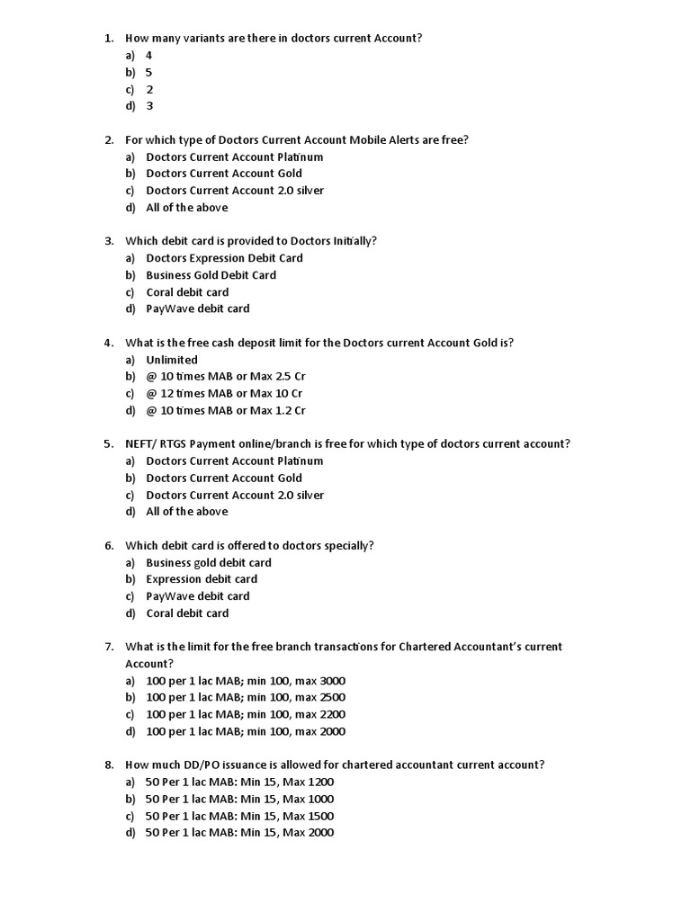 MCQ Current Account Questions | PDF | Transaction Account | Economies
