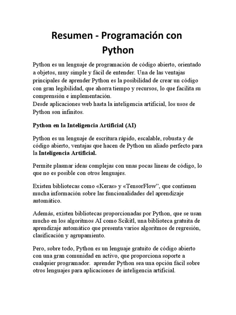 Resumen Python | PDF | Python (lenguaje de programación) | Inteligencia ...