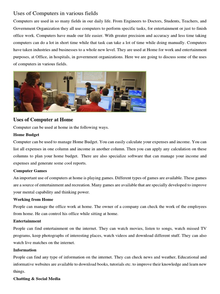 Lesson 1 Uses of Computers in Various Fields | PDF | Educational ...
