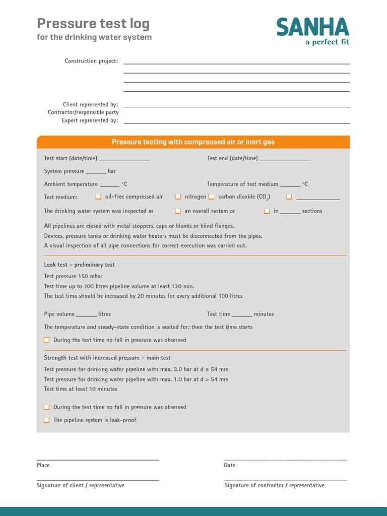 Drinking Water Pressure Test Log | PDF | Pipeline Transport | Pipe ...