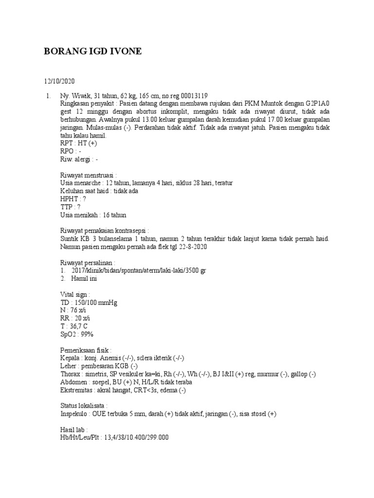 Borang Igd Ivone | PDF