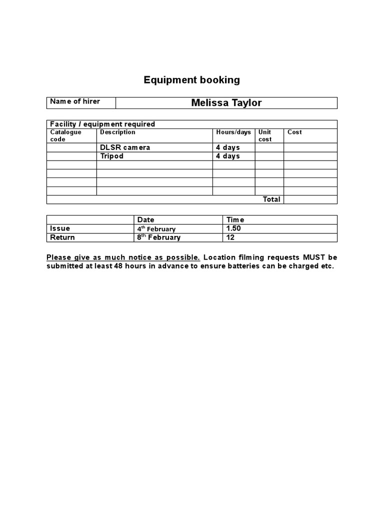 Camera Booking Paperwork | PDF | Risk | Hazards