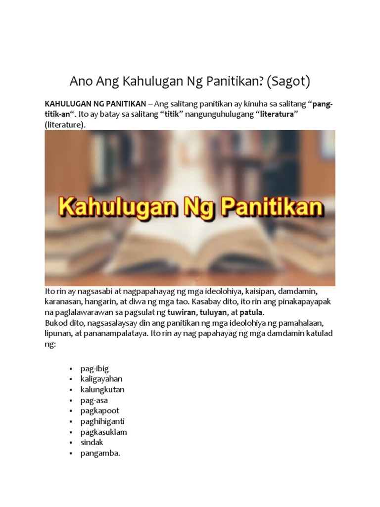 Ano Ang Kahulugan NG Panitikan | PDF