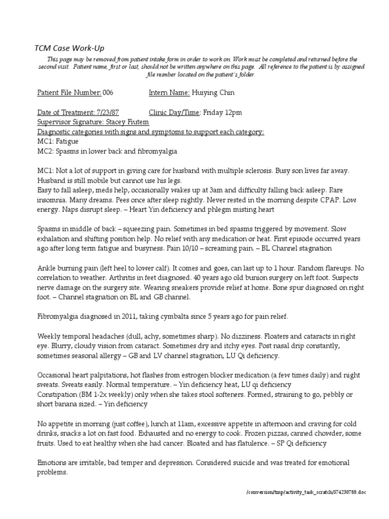 TCM Case Work-Up: /conversion/tmp/activity - Task - Scratch/574230788 | PDF | Acupuncture ...