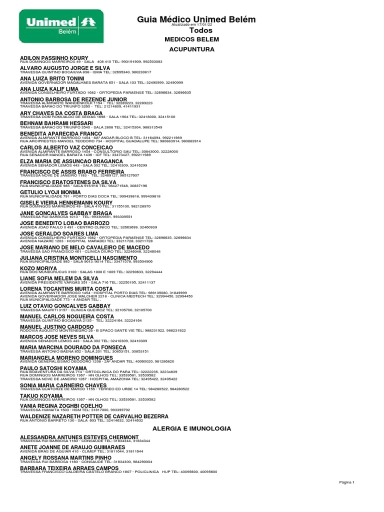 Guia Médico Unimed 2022 | Download grátis PDF | Brasil