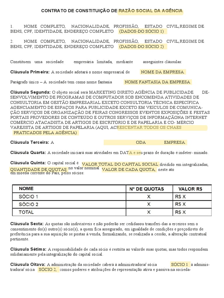 Modelos de Contrato Social | PDF | Balancete | Publicidade