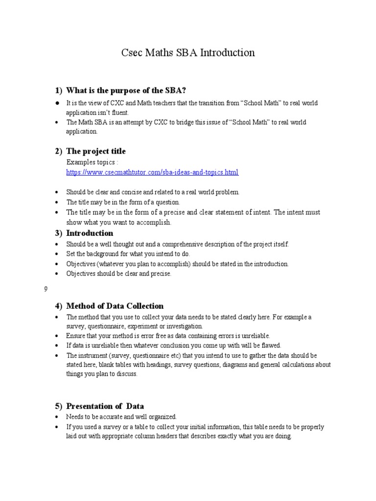 Csec Maths Sba Introduction Pdf Teaching Mathematics Data